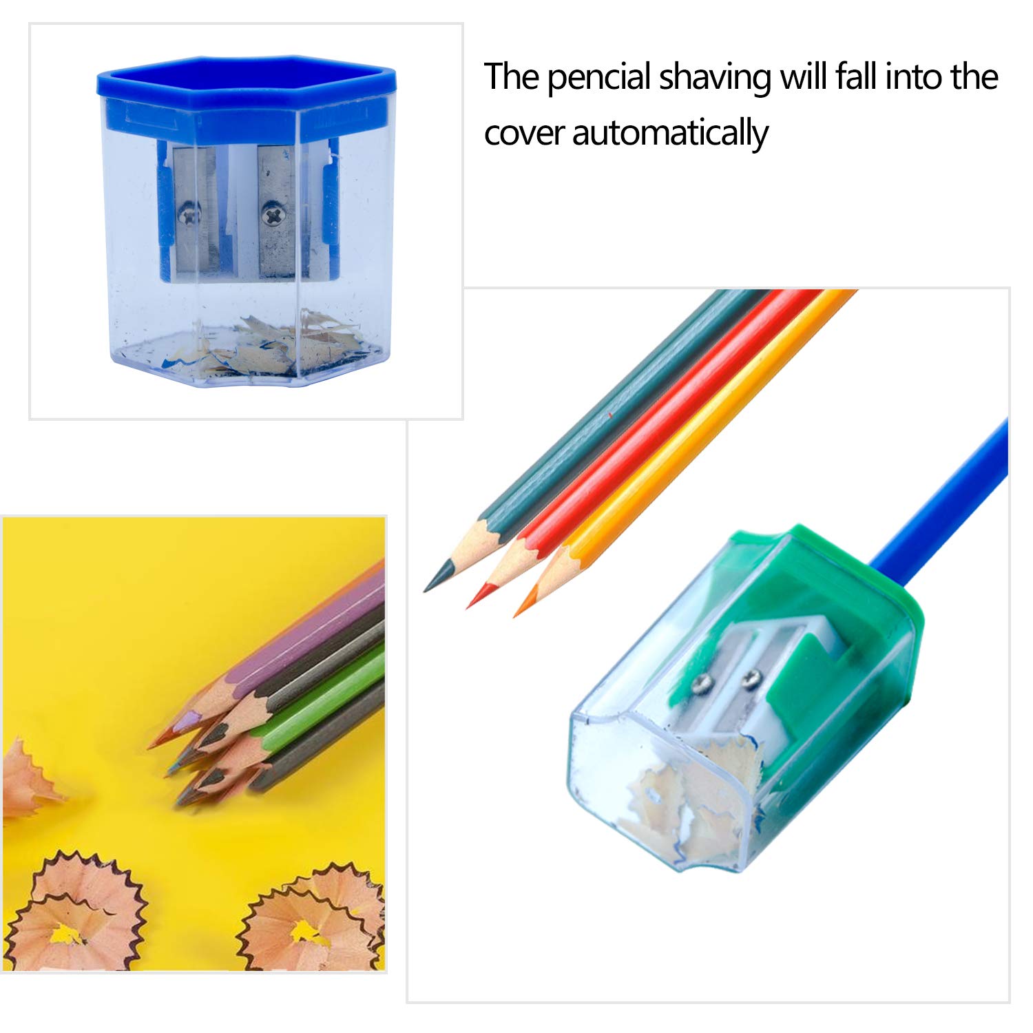 12 Pccks Double Holes Manual Pencil Sharpener-Handheld Plastic Crayon Sharpener with Receptacle for Regular or Oversize Pencil &Crayons