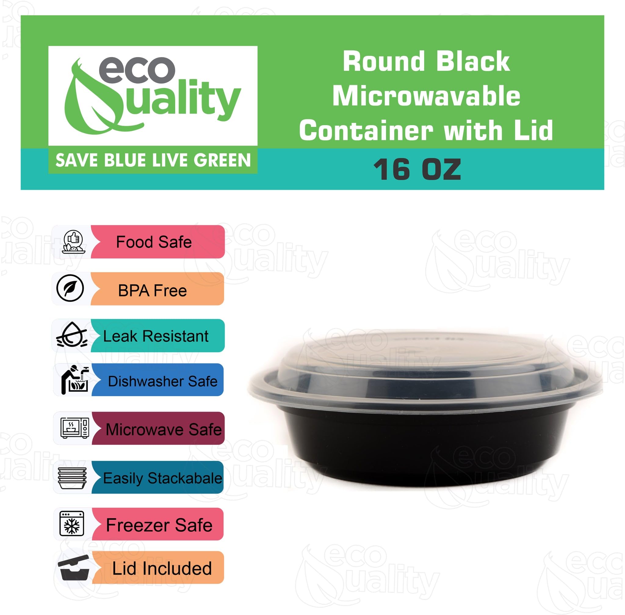 16 oz - 10 Count - Round Microwaveable Plastic Meal Prep Containers with Lids - Food Storage Container - Certified BPA-Free, Stackable, Reusable Microwave, Dishwasher, Freezer Safe, Disposable (Black)