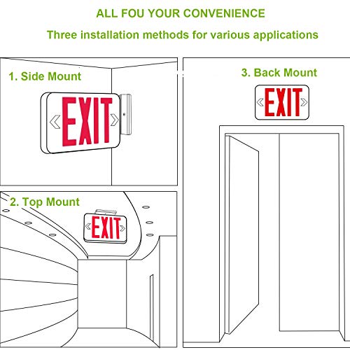 LED Exit Sign, Emergency Exit Light with Battery Backup, Double Face, UL 924, AC 120/277V, Damp Location, Hardwired Red Letter Exit Lights for Business Commercial