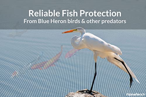 AlpineReach Koi Pond Netting Kit 15 x 20 ft Black Heavy Duty Woven Fine Mesh Net Cover for Leaves - Protects Koi Fish from Blue Heron Birds, Cats & Predators β Reusable & Stakes Included