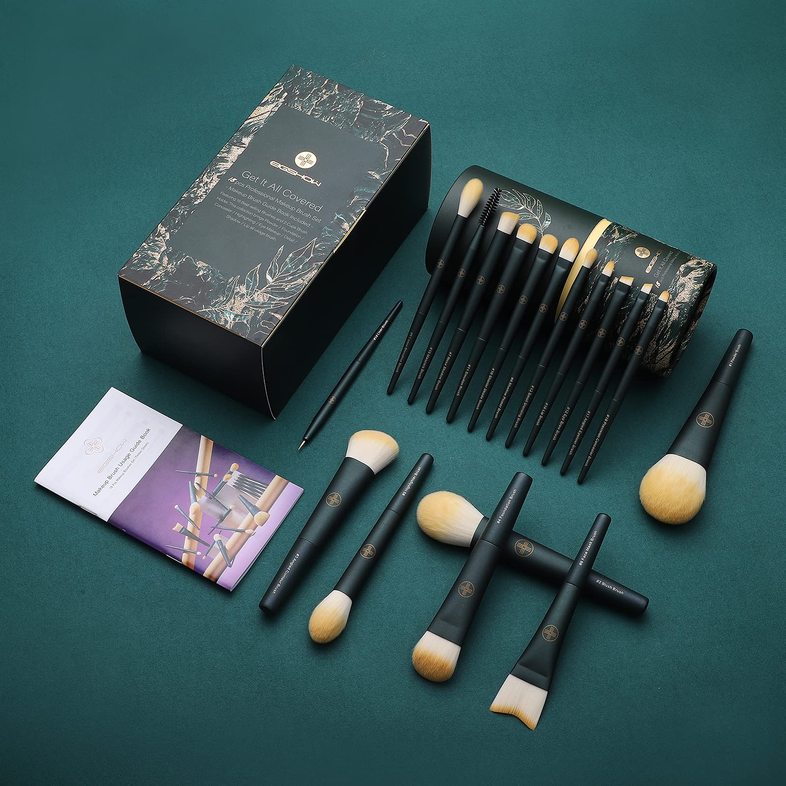 EIGSHOW Makeup Brushes 18pcs Professional Makeup Brush Travel Set with Eco Cylinder 2Cups Holder, Premium Synthetic Foundation Powder Concealer Blush Blending Eye Lip Brush Kit - Cruelty Free