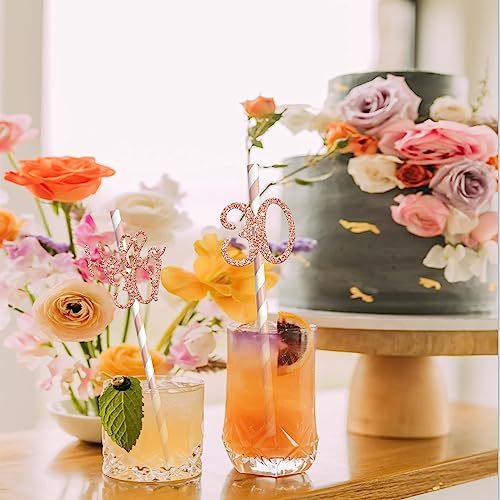 30th Birthday Paper Straw Decor, Happy 30th Birthday Decorations, Hello 30, 30th Anniversary/Birthday Party Drinking Decorative Straws, Cheer 30 Years Old Party Supplies 12 Pieces Rose Gold