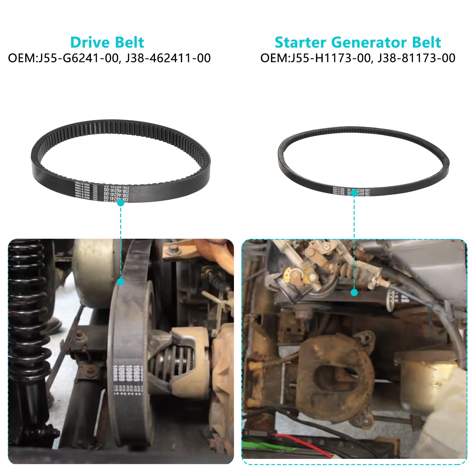 10L0L Golf Cart Tune Up Kit with Starter Generator Belt & Drive Belt for Yamaha 1996-up G16 G19 G22 & 2012-up G29 Gas Model W/ 4 Cycle 301cc 357cc Engine Air Filter Pre Filter Fuel Filter Spark Plug