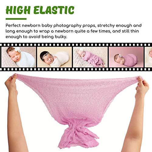 2 Pieces Newborn Baby Photography Props Long Ripple Stretch Wrap DIY Girl Boy Photo Props Blanket with Headbands (White + Purple)