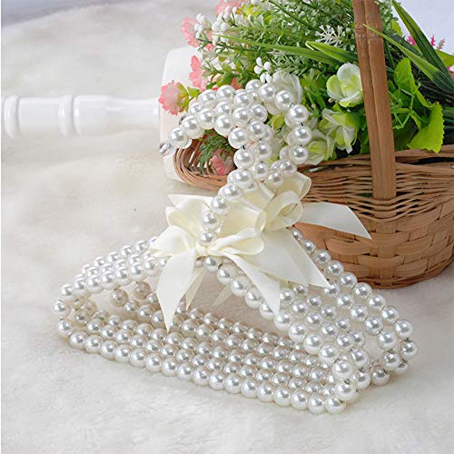 DELIFUR 5 Pack Pet Clothes Hanger Faux Pearl Bow Clothes Hangers for Dogs Cats Kids (White)
