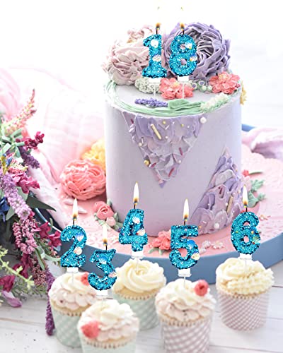 2.8" Birthday Number Candle Glitter Happy Birthday Cake Candles for Birthday Mermaid Themed Party Wedding Anniversary Celebration Supplies（Blue 1）