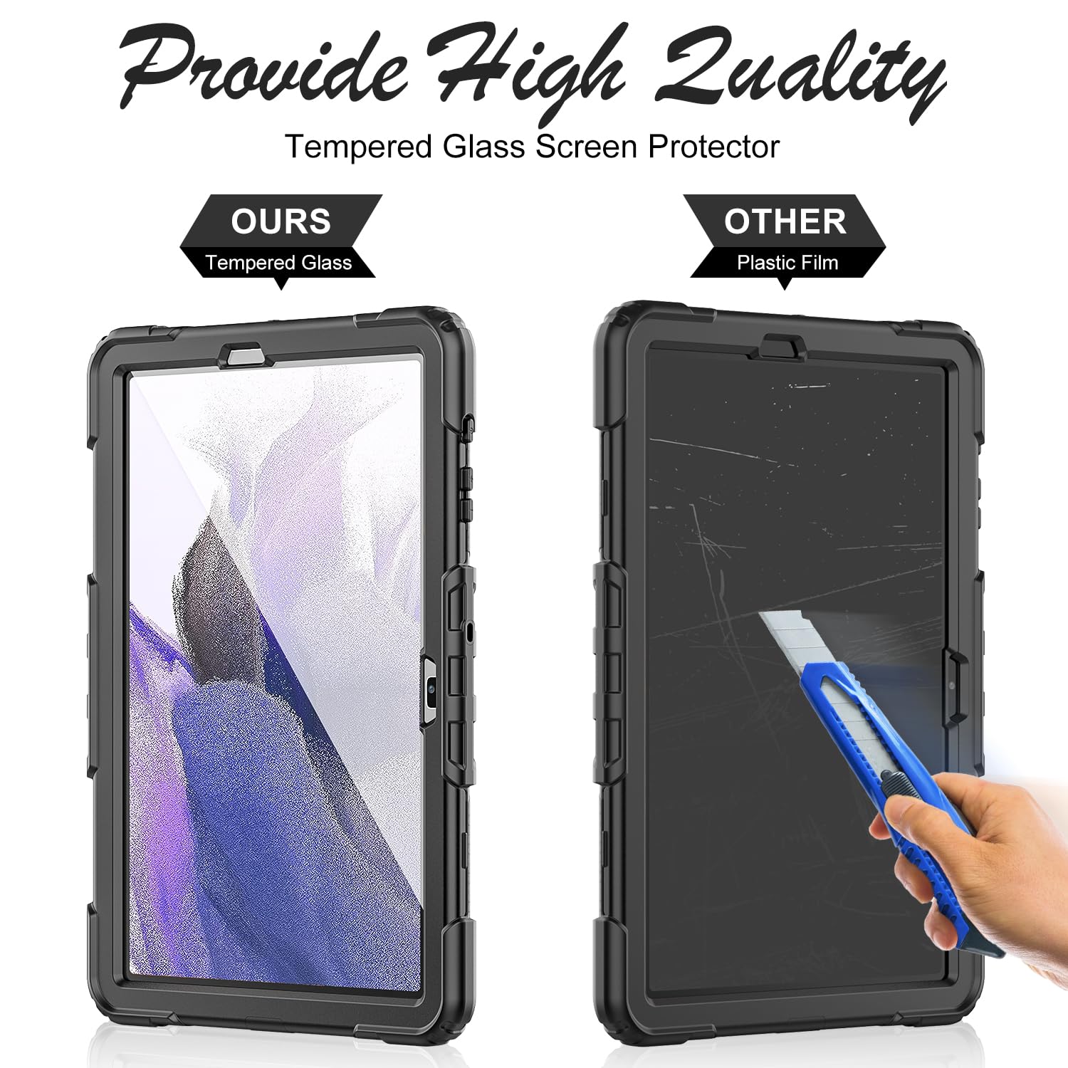 BASE MALL Tablet Case for Samsung Galaxy Tab S8 Plus 2022/S7 FE/S7 Plus 5G 12.4-inch [with Tempered Glass Screen Protector], [Shockproof],Rotatable Kickstand,S Pen Holder,Hand/Shoulder Strap (Black)