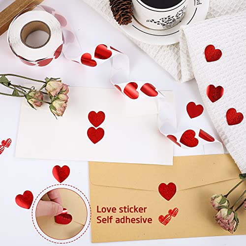1000 PCS Glitter Red Heart Stickers - 1" Heart Decorative Labels for Valentine's Day Wedding Anniversaries Decorations