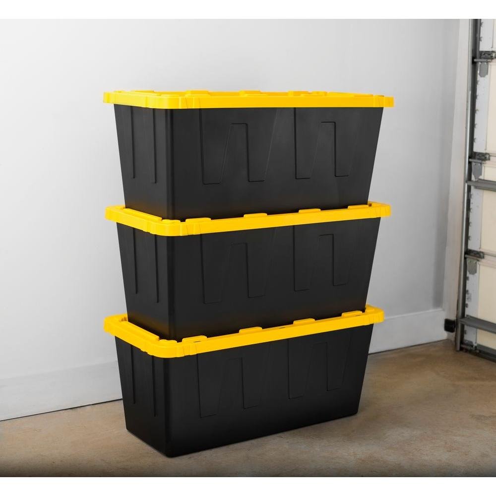 55 Gal. Tough Polypropylene Plastic Storage Tote in Black (Pack of 4)