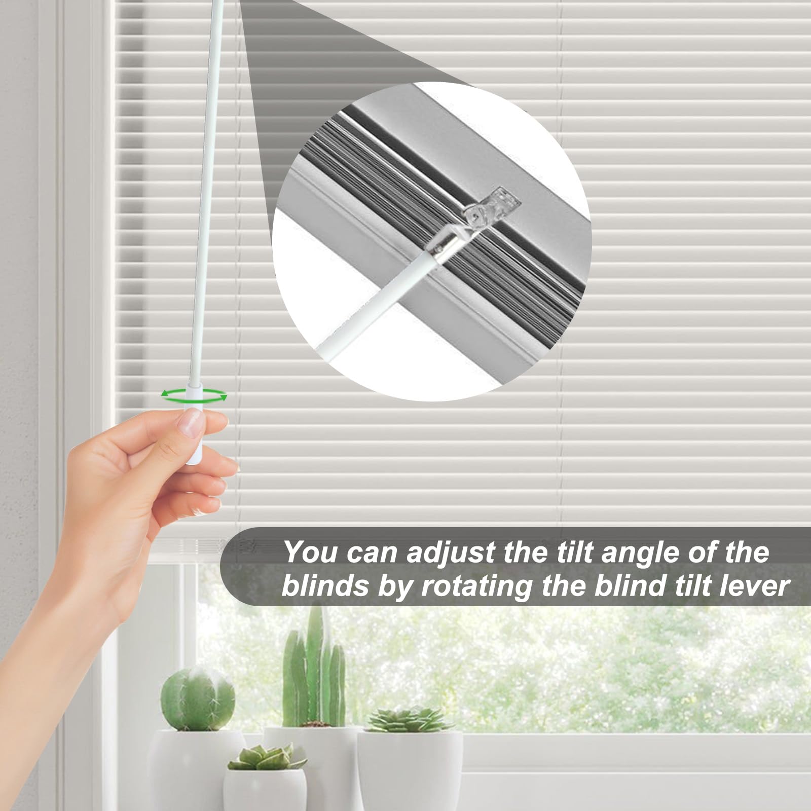 12 Inch White Fiberglass Blind Wand with Metal Hook, Window Blind Tilt Wand, Vertical Blind Wand Control Replacement Parts, Handle Curtain Stick Blind Rods for Opener Accessory, 1Pcs
