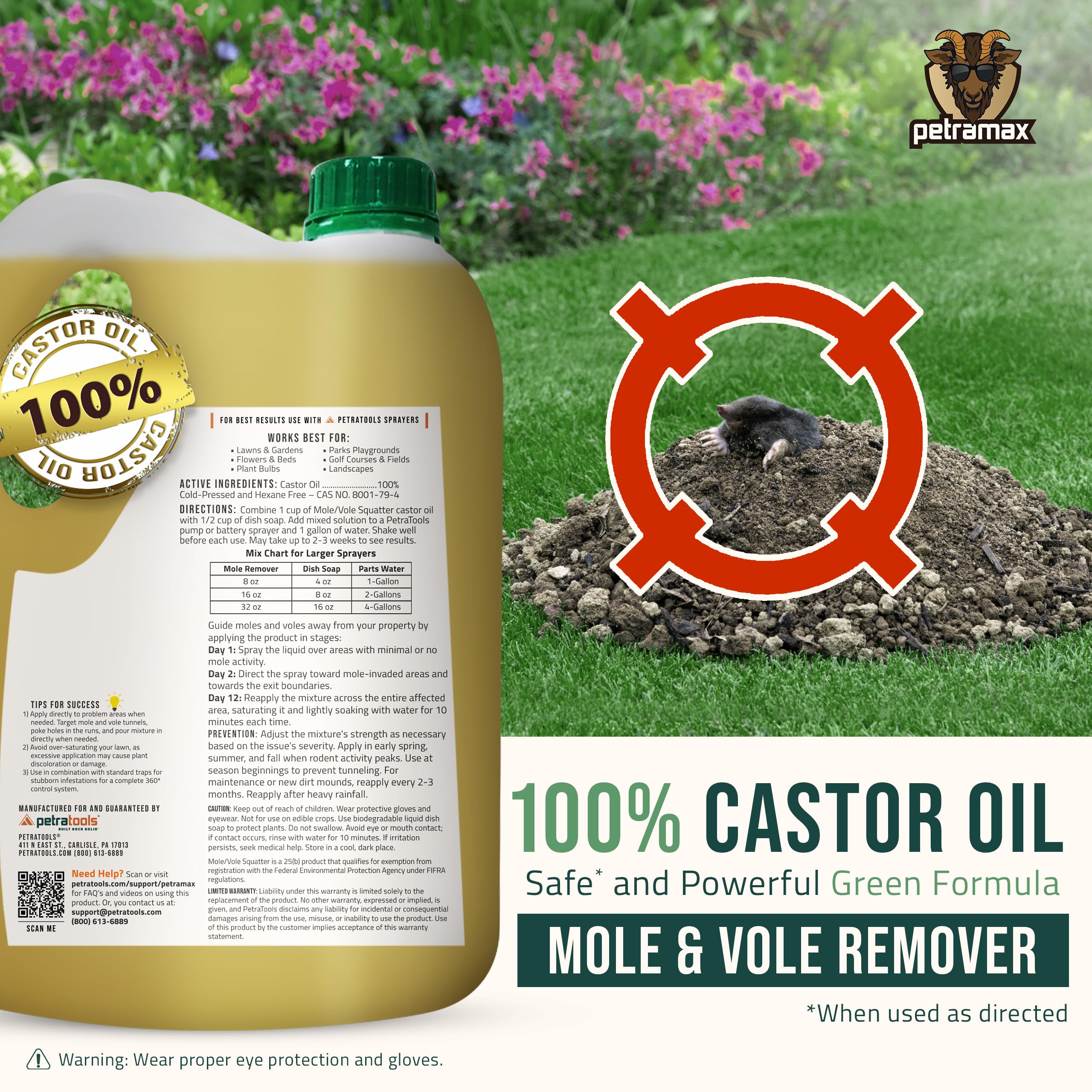 100% Castor Oil for Mole for Lawns Getting Rid of Ground Moles - Most Effective Way to Remove Gopher, Mole, Vole Castor Oil - Pet Safe, Food Grade (1/2 Gallons)