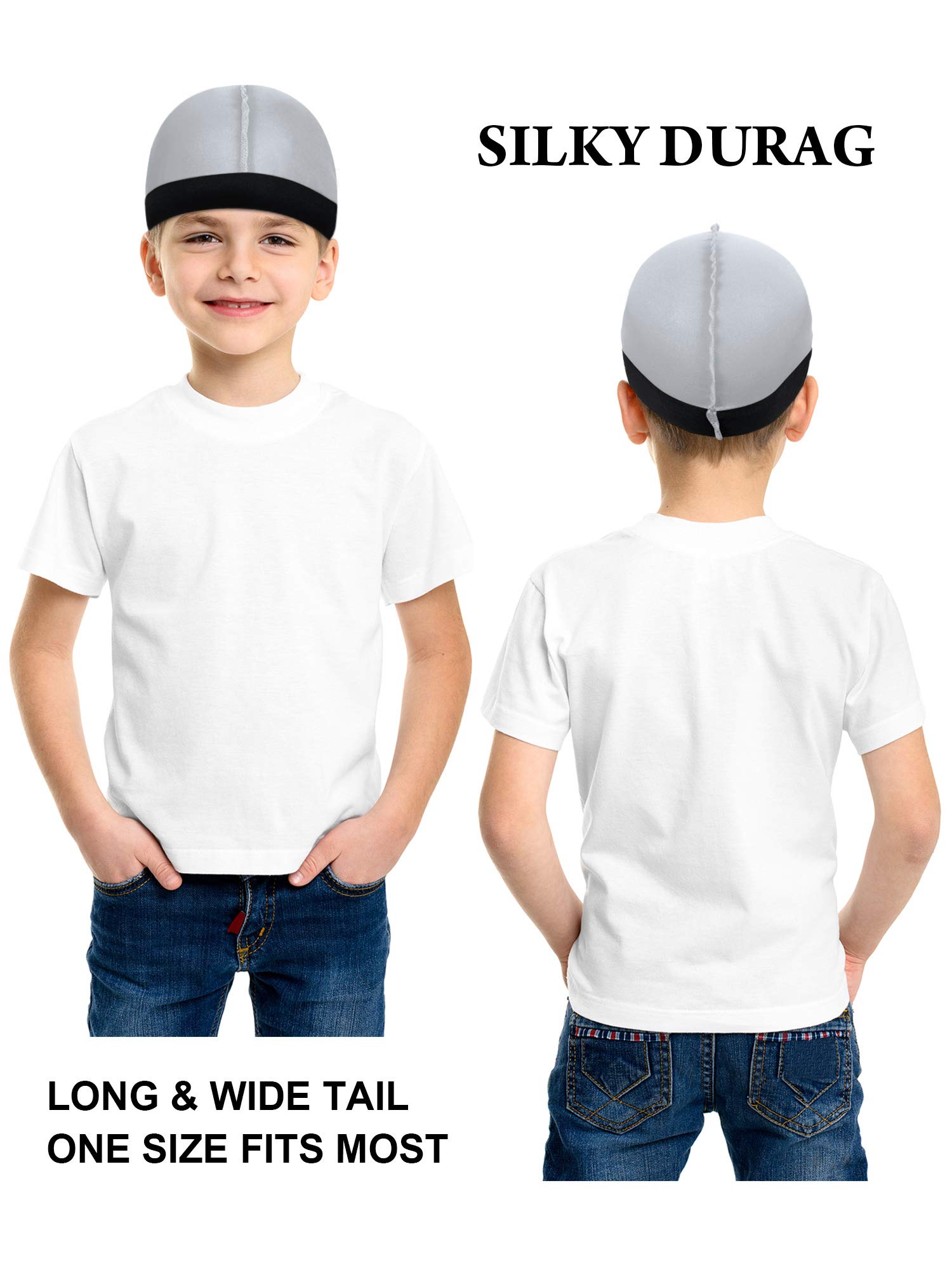 6 Pieces Kids Satin Wave Caps Unisex Baby Beanie 360 Wide Strap Skull Caps(Green, Red, Blue, Yellow, Black, Gray)