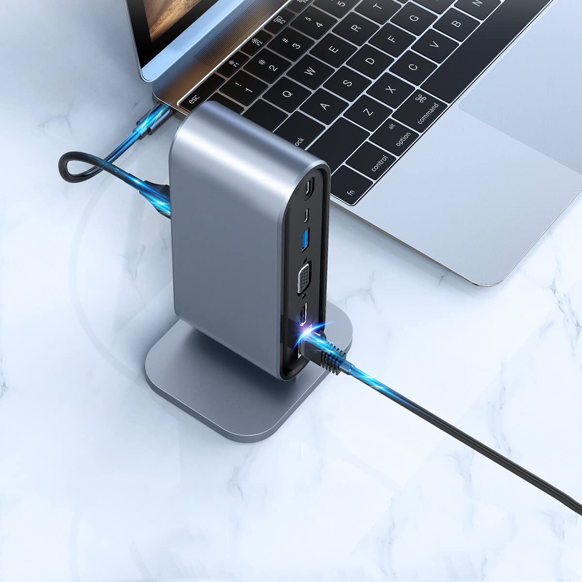 13 in 1 USB-C Hub Docking Station Adapter with 1 * USB 3.0/3 * USB 2.0/100W Type-C PD/3 * Type-C/4K HD Display Video Outputs/RJ45 Internet Port/3.5mm Audio Jack/VGA/SD TF Memory Card Readers