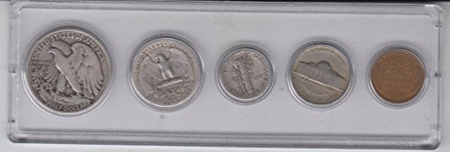 1939 Birth Year Coin Set (5) Coins - Half Dollar, Quarter, Dime, Nickel, and Cent - All Dated 1939 and Encased in a Plastic Display Case -Vintage- Great Gift For Any Occassion Very Good