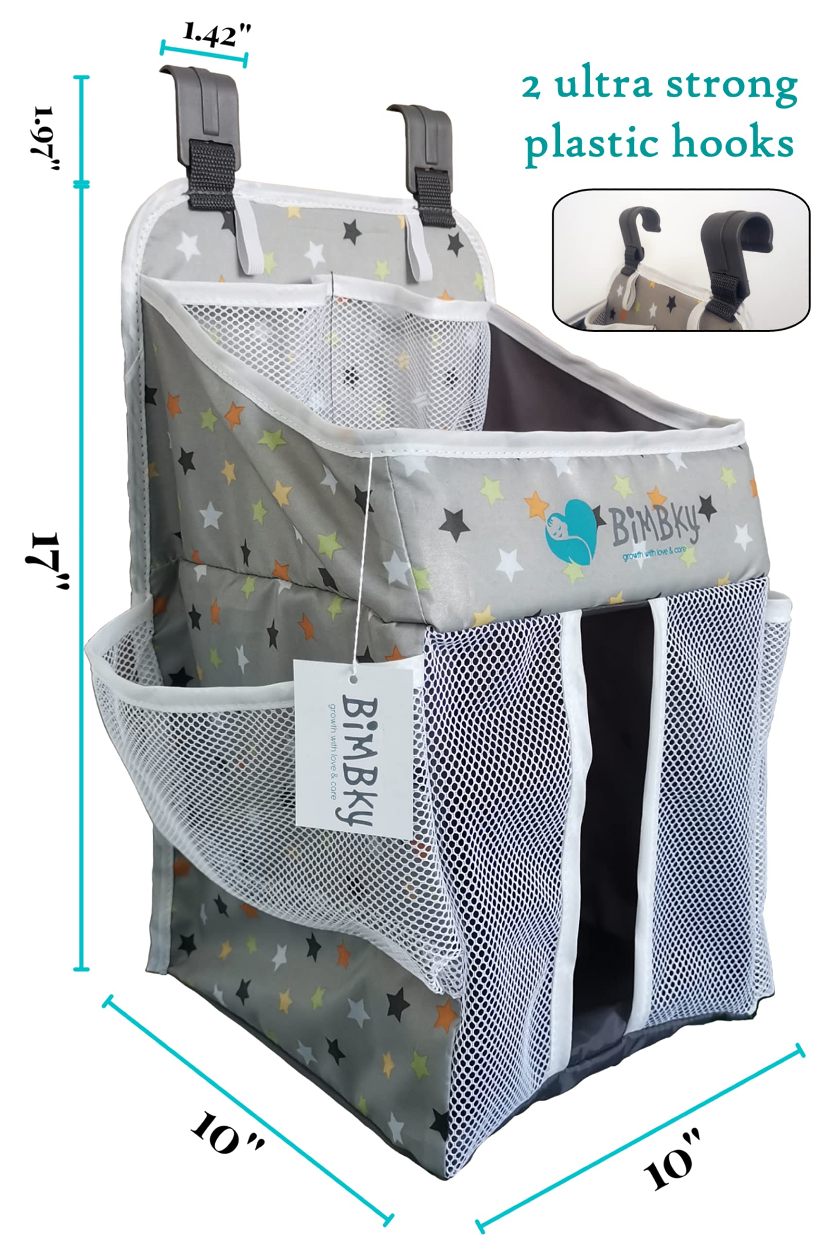 BiMBKy Hanging Diaper Caddy Organizer, Grey, Stacker For Crib, Nursery Storage For Changing Table, Practical And Ideal For Newborn Boy And Girl – 17’’ x 10’’ x 10’’
