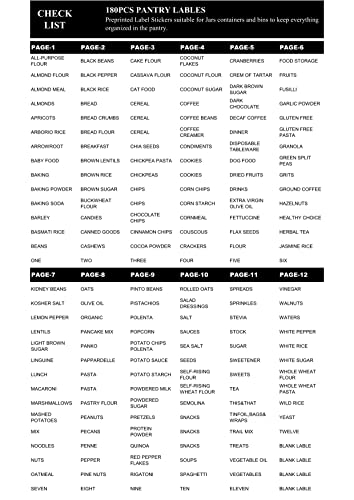 180 Preprinted Pantry Labels, Prefdo Waterproof Minimalist Food Label Stickers Set to Kitchen Organization Storage Containers, Jars & Canisters(Black)