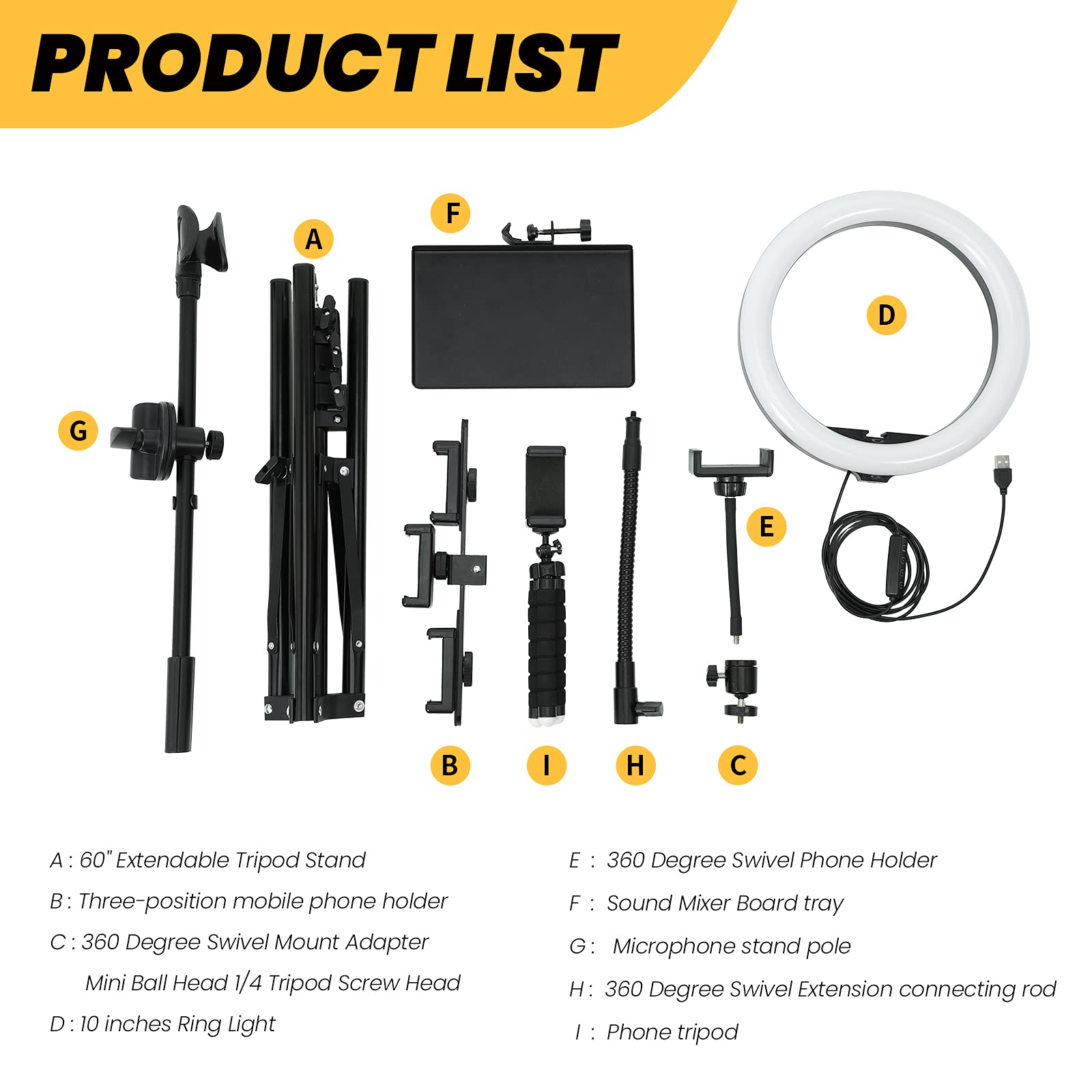 10'' LED Ring Light with 60'' Extendable Tripod Stand Circle Selfie Ring Light with Phone Holder Camera Make-up Ring Light for Video Recording Live Streaming for Smartphone, Camera, Tiktok, YouTube