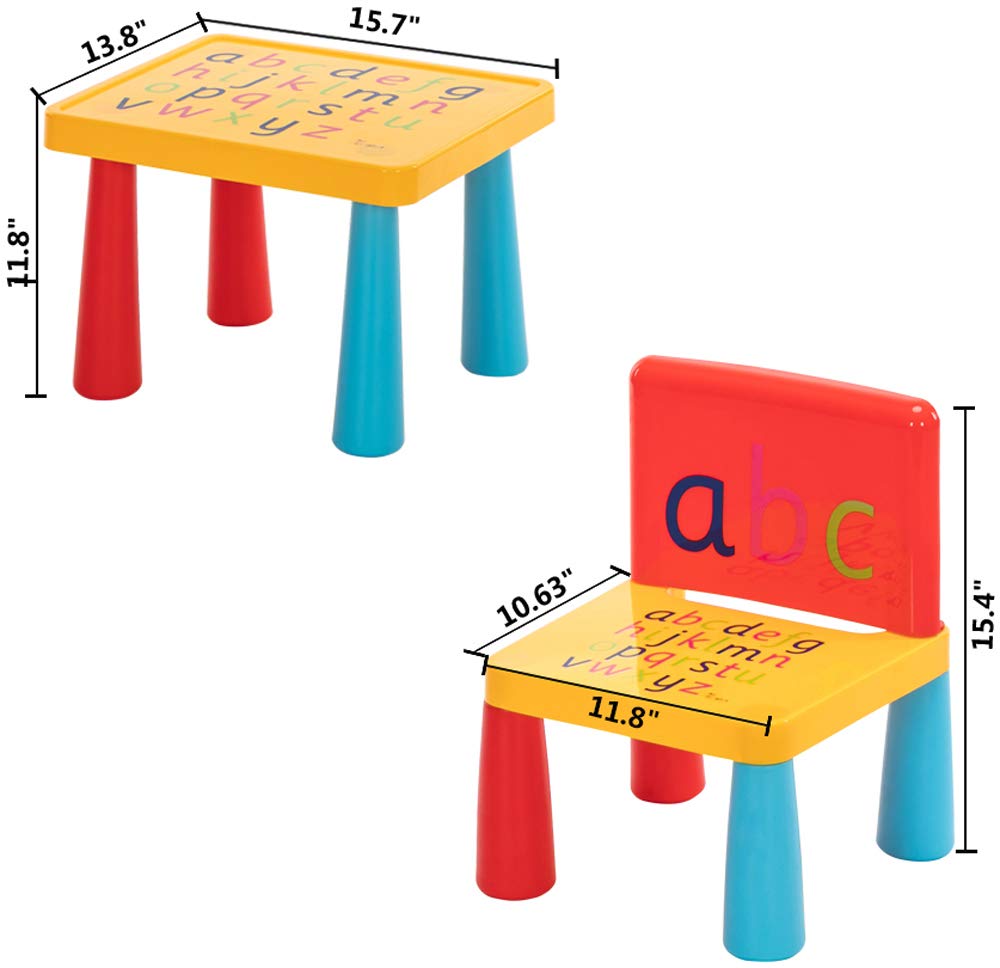 Plastic Children Desk Table and Chair, One Table and One Chair, Reduced Version Mushroom Leg, (16 x 14 x 12) inches