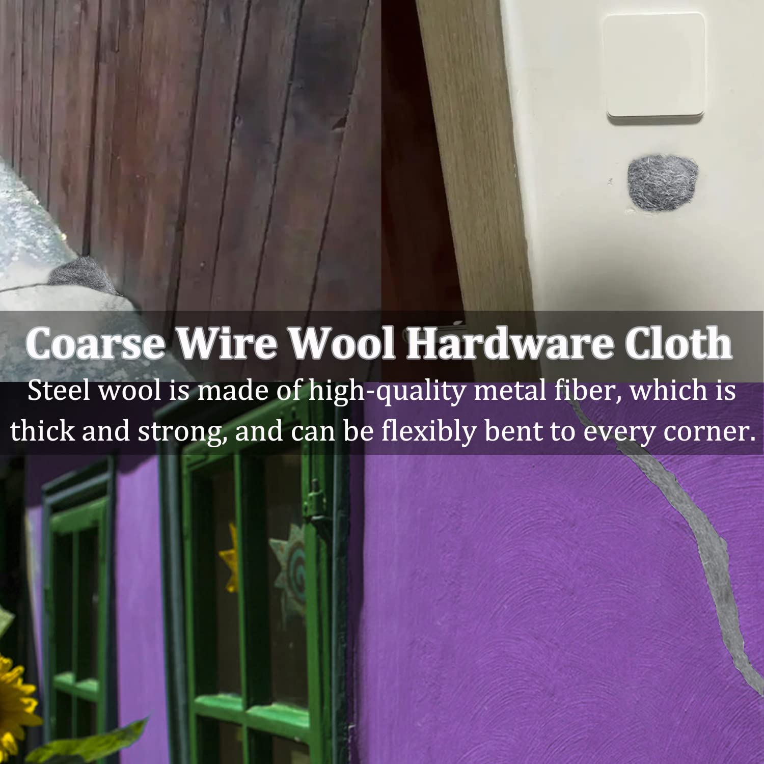 2Pack Steel Wool Pads for Mice Control, Fill Fabric DIY Kit, Coarse Wire Mesh Roll Hole Filler for Mouse, Hardware Cloth Gap Blocker for Holes/Wall Cracks/Pipeline/Siding/Vents in Garden House (13FT)