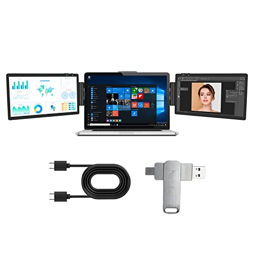12" Full HD IPS Laptop Screen Extender, Triple Screen Portable Laptop Workstation, Portable Monitor for Laptop Upgrade Dual Screen Laptop Only Needs 1 USB C Cable to Connect to Windows/mac