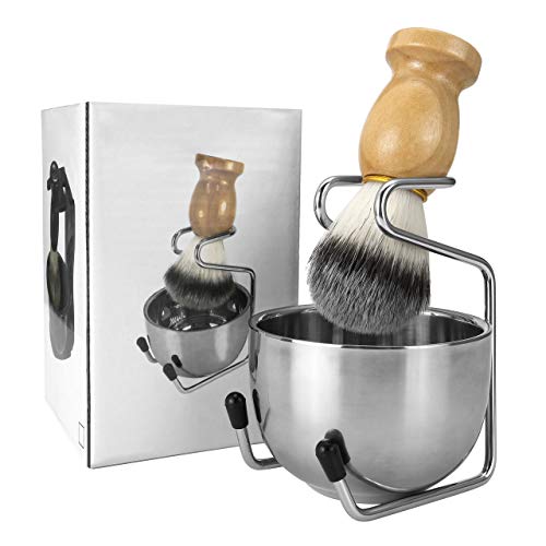 Wismee 3 In 1 Shaving Brush Set Shaving Soap Bowl & Shaving Stand & Badger Hair Shaving Brush Kit Shaving Cleaning Tool Christmas Thanksgiving Present for Men Teen Boys (#1)