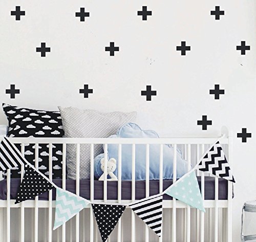 72pcs /Pack Swiss Cross Wall Decal - Home Decor Wall Sticker-Plus Sign Cross Stickers for Kids Nursery Bedroom YYU-13(Black 6.5cm)