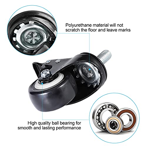 2" Stem Caster Wheels Heavy Duty Threaded Swivel Caster Wheel No Noise Swivel Castors for Trolley, Workbench, Furniture, 440 Lbs Load Capacity Set of 4 (2 with Brake & 2 Without)
