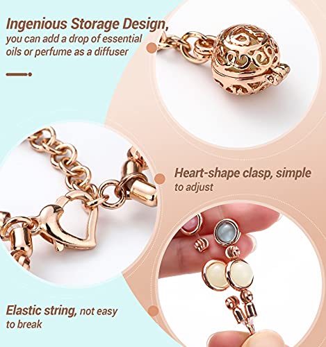 TiMOVO Beaded Fashion Band Compatible with Galaxy Watch Active 2/Active/Galaxy Watch 7/6/5/4 40mm 44mm, Elastic Beaded Night Luminous Beads Band Strap for Women, Rose Gold