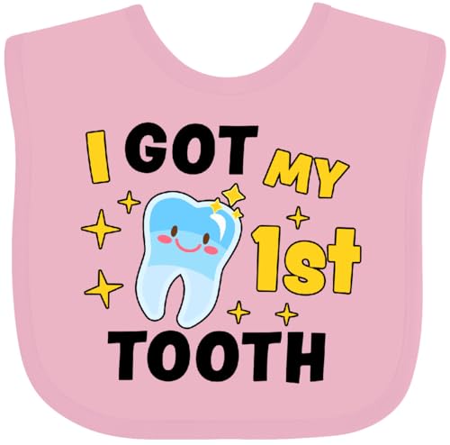 inktastic I Got My 1st Tooth with Cute Tooth Baby Baby Bib Pink 33730