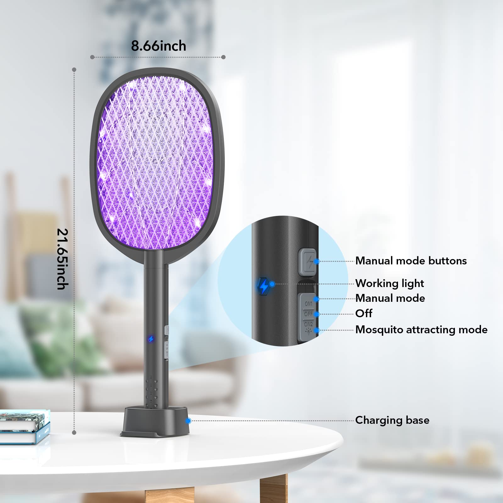 2 Pack Electric Fly Swatter 2 in 1 Bug Zapper Racket & Mosquito Zapper,4000V with USB Charging Base,Powerful Mosquito Swatter with 3 Layers of Safety Net Suitable for Indoor and Outdoor…