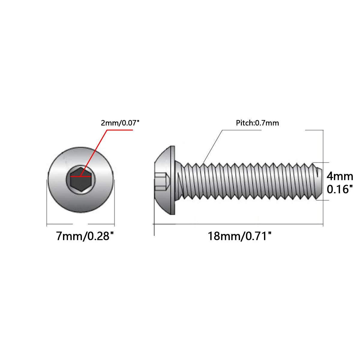 NGe M4x16mm Button Head Socket Cap Screws,Alloy Steel, Fully Threaded,Allen Hex Drive(M4x16,100Pcs)