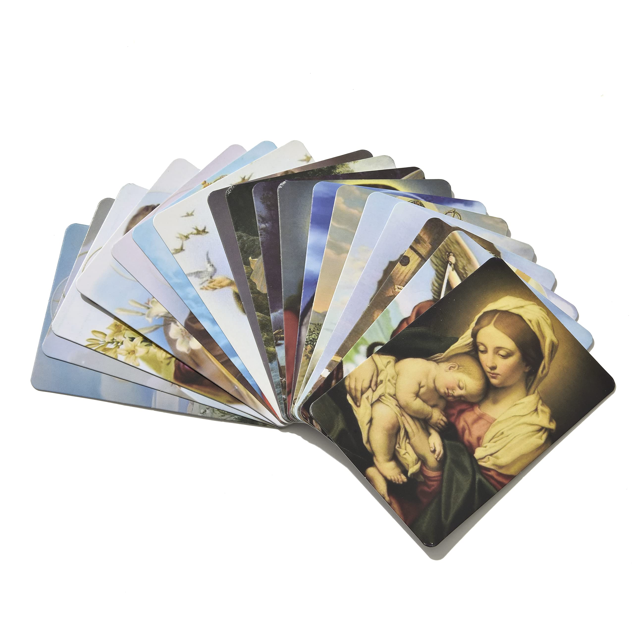 3X2.1Inch Catholic Paper Prayer Card With Metal Box,Assorted Holy Cards with Catholic Saints and Prayers-36Pcs