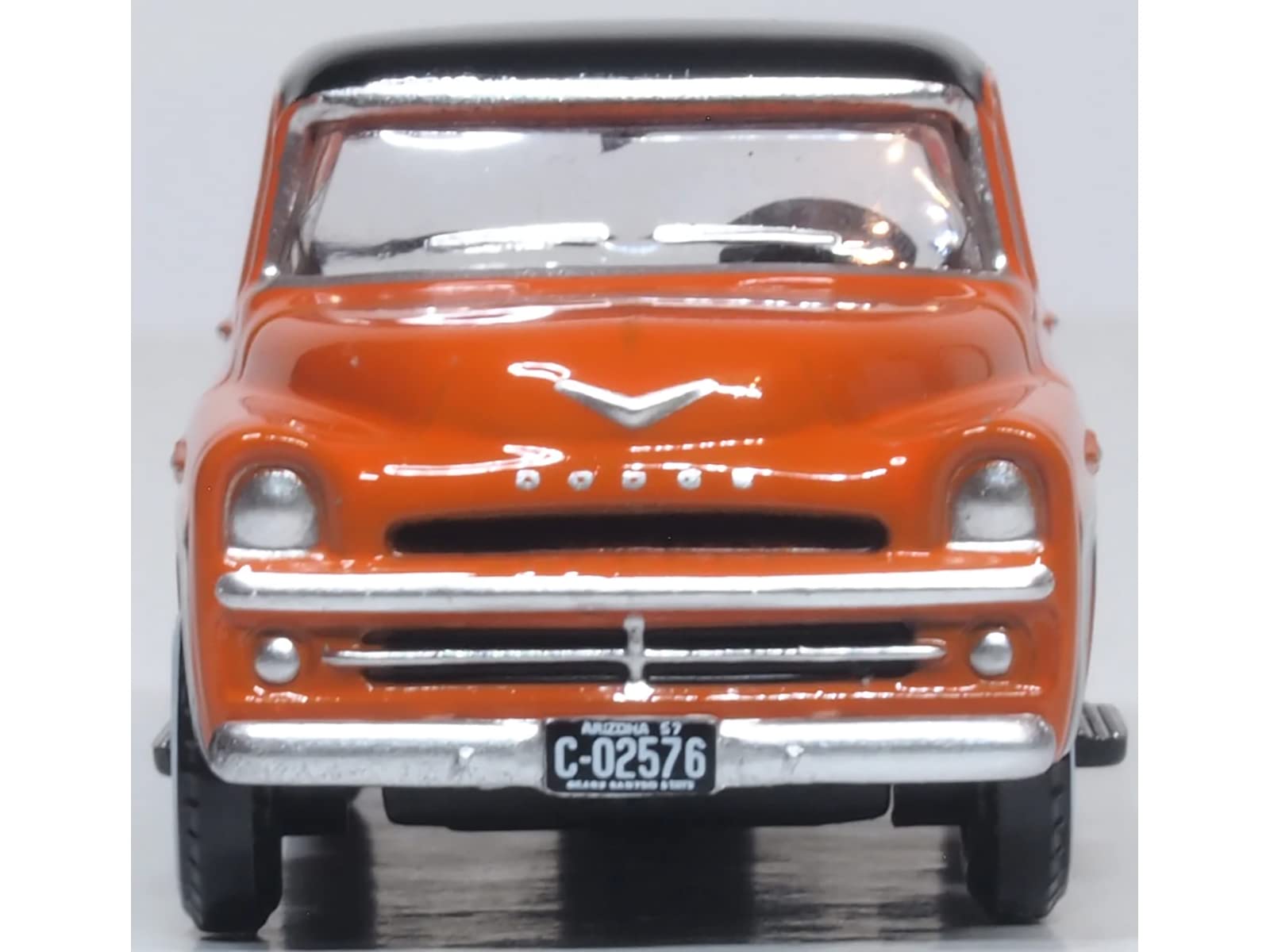 1957 D100 Sweptside Pickup Truck Omaha Orange and Jewel Black 1/87 (HO) Scale Diecast Model Car by Oxford Diecast 87DP57004