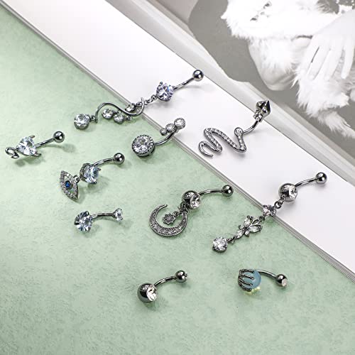 10pcs Belly Button Rings Stainless Steel Navel Rings Belly Button Jewelry Black Belly Ring Dangle Women's Body Piercing Barbells