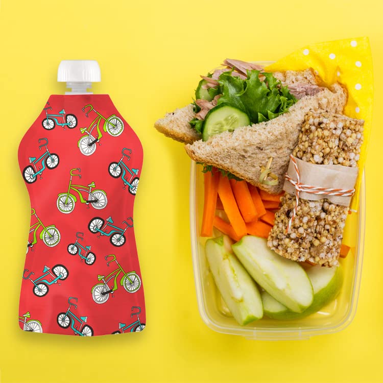 Squooshi Reusable Baby Food Pouches - 10 Pack - Baby Food Storage - Pouches Toddler - Refillable Squeeze Pouch for Kids (Robots/Bikes))