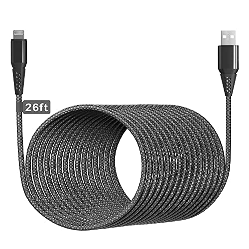 Long iPhone Charger Cord 26FT/8M [Apple MFi Certified] Extra Long iPhone Cable Fast Apple Charger Cable Nylon Braided 2.4A USB Lightning Cable for iPhone 14 13 12 11 Pro X XS Max XR