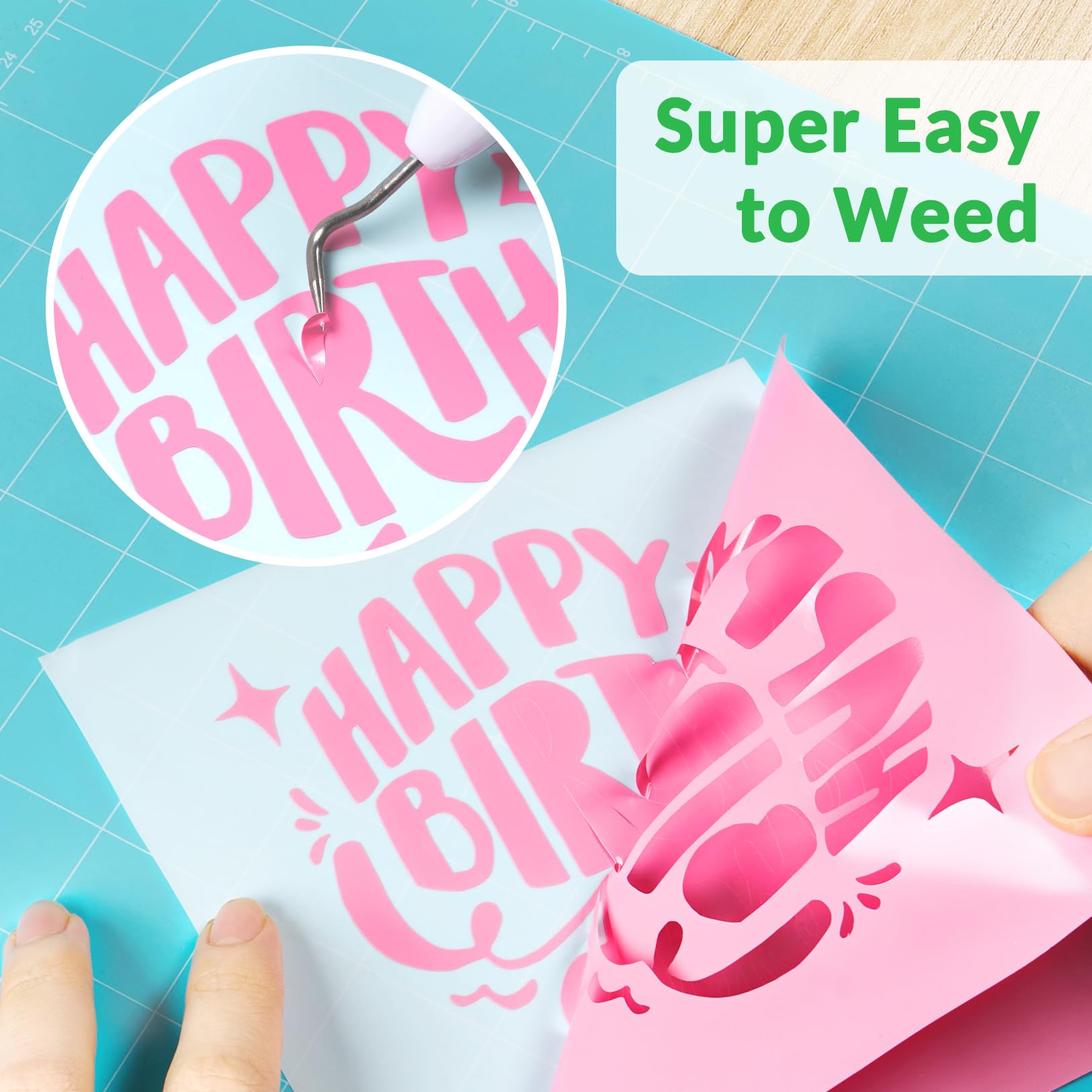 12" x 14FT Pink Vinyl - Pink Permanent Vinyl with PET Backing [Easier Weed Never Residue], Glossy Permanent Adhesive Vinyl for Cutting Machine, Party Decoration, Car Decal, Signs, Scrapbooking