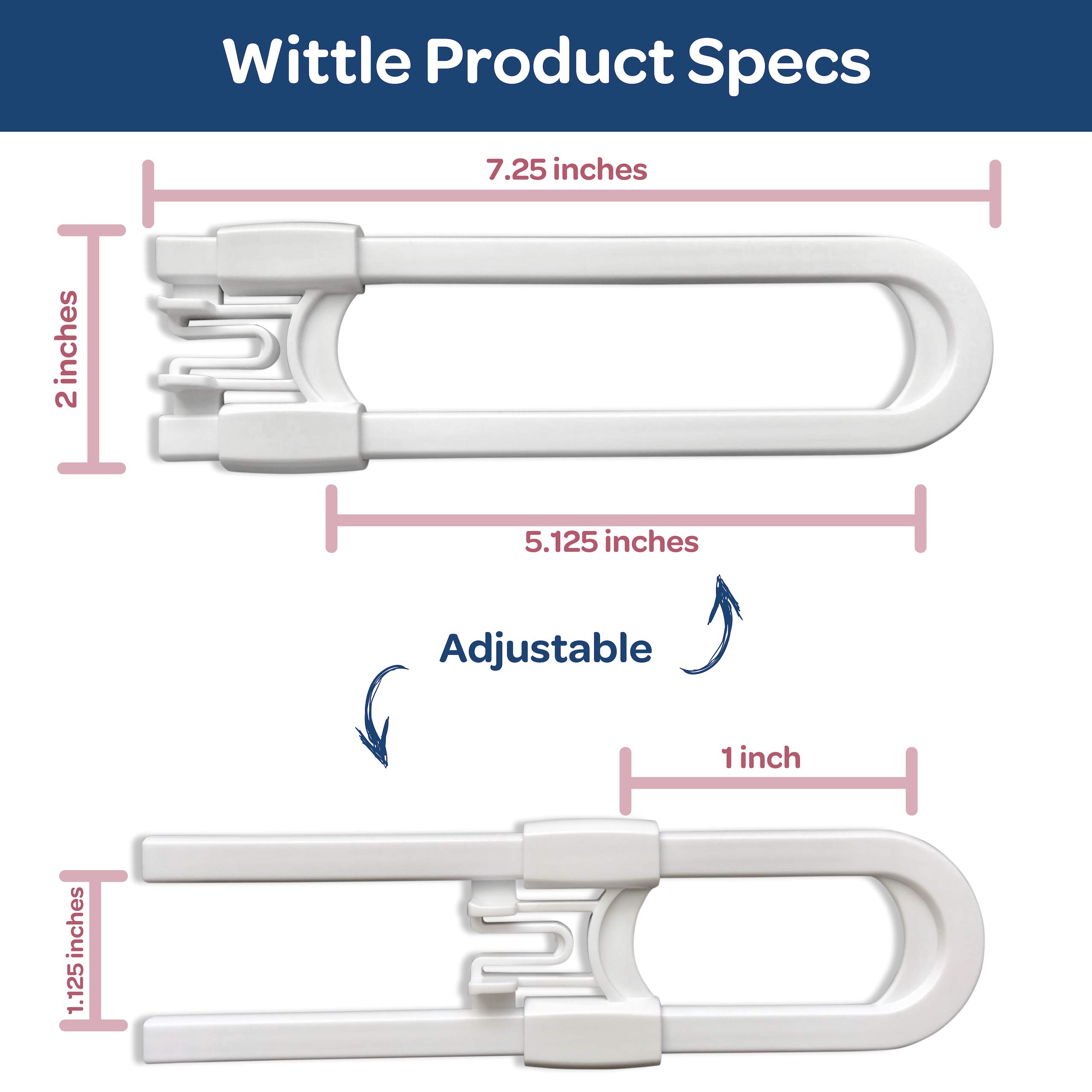 6-Pack Sliding Cabinet Locks - Reusable U-Shaped Child Cabinet Locks for Baby Proofing Cabinets, Drawers, Cupboards & More - No Tools, No Drilling, Easy to Use Child Proof Cabinet Latches by Wittle