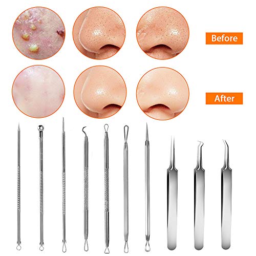 10Pcs Blackhead Remover Pimple Popper Tool Kit, Comedone Extractor, Acne Kit for Blackhead, Zit Removing,Professional Blackhead Extractor Tool for Nose Face