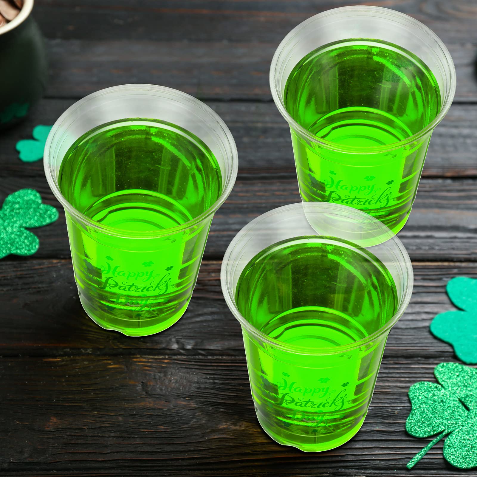12 Oz St. Patrick's Day Shamrock Cups Disposable Clear Plastic Cups Home Party Drinking Cups Green Plastic Cups Disposable Cups Beer Cup for St. Patrick's Day Decorations (80)