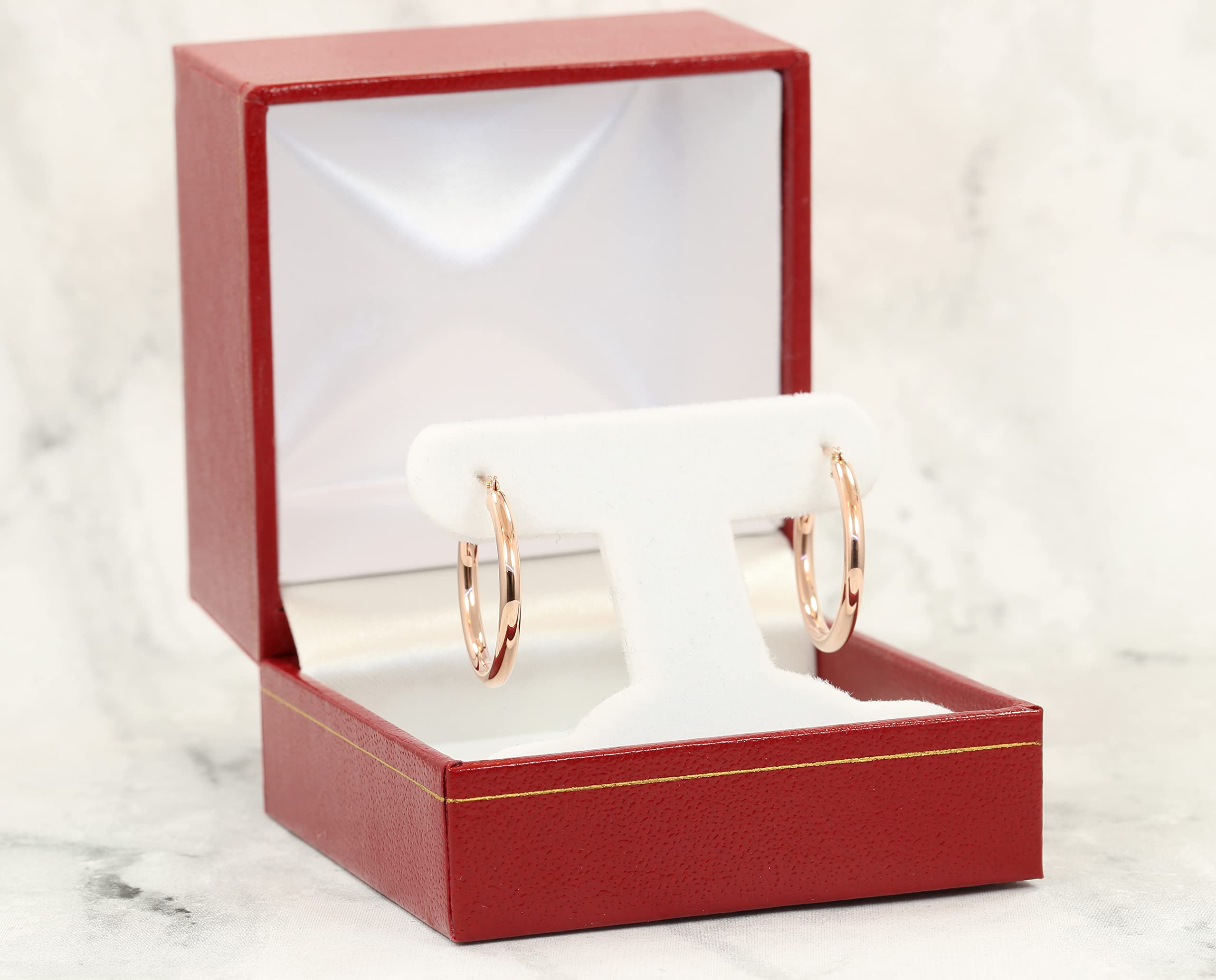 14K Rose Gold Classic Shiny Polished Round Hoop Earrings, 2mm tube (25mm (1 inch))…