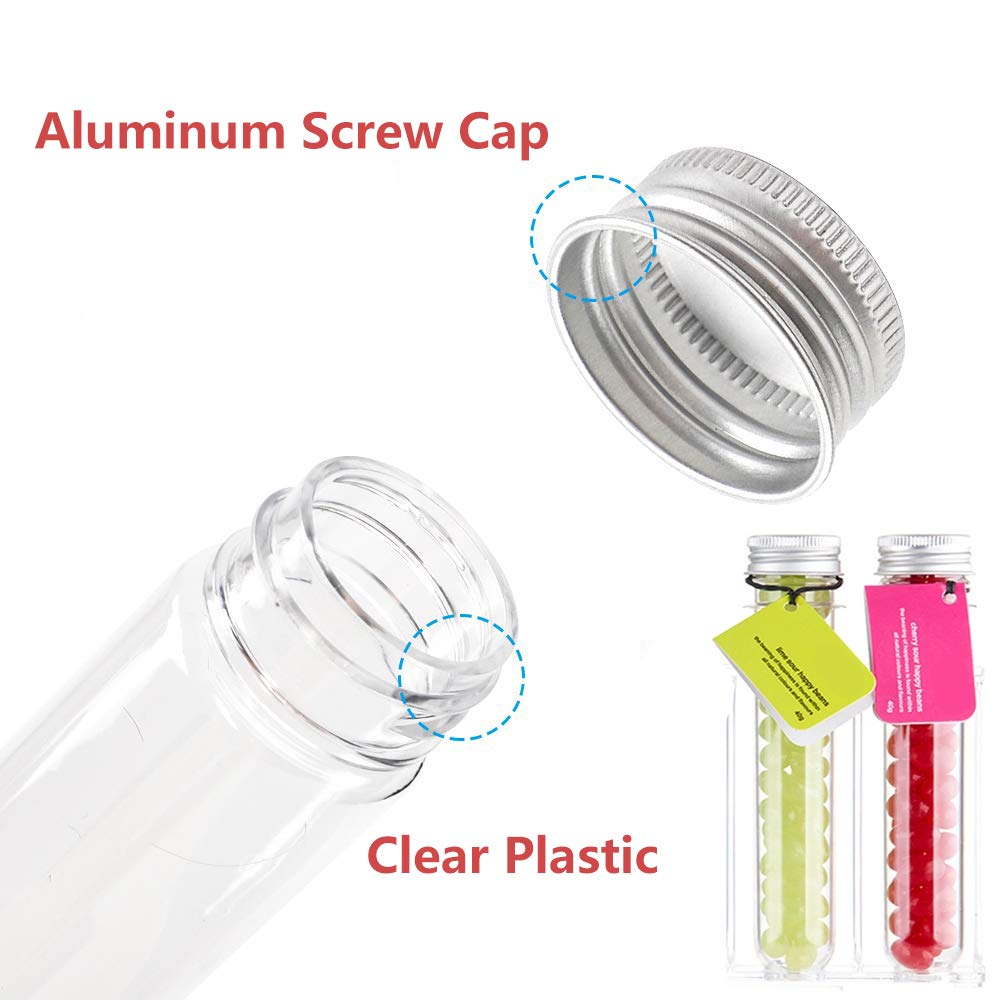 25PCS Test Tubes,40ml Clear Plastic Test Tubes with Screw Caps,25x140mm Tube for Sample,Science Party,Gumball,Candy,Bath Salts