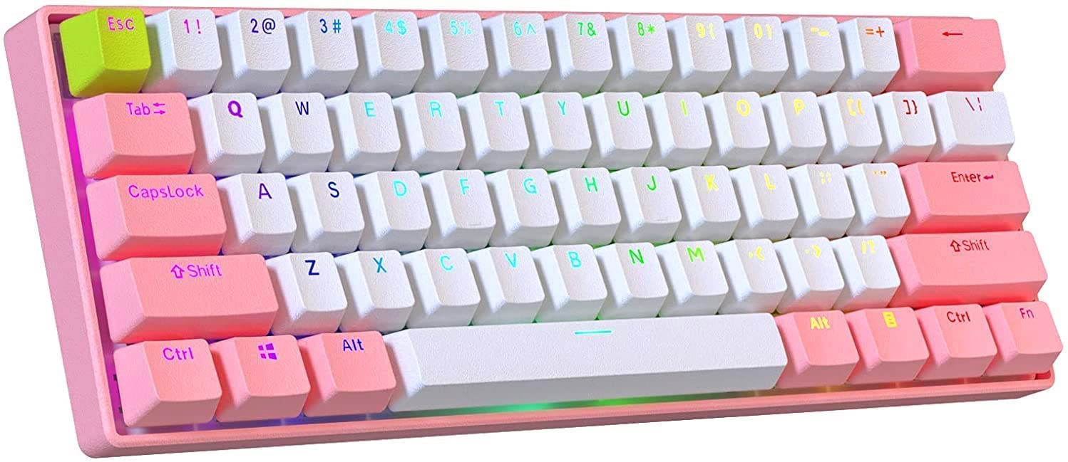 BOYI 60% Mechanical Gaming Keyboard,BOYI 61 Mini RGB Cherry Switch PBT Keycap 60% RGB Mechanical Gaming Keyboard(Pink Color, Cherry Blue Switch)