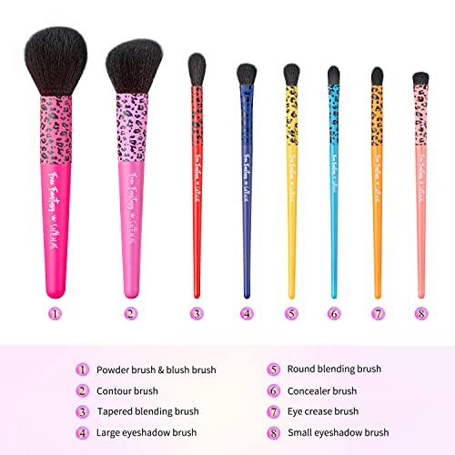 SHE HAS Makeup Brushes Set for Beginners Colorful Makeup Brush Kit Set 8Pcs Cute Make Up Brushes for Girls Premium Synthetic Face Powder Blush Contour Concealer Eyeshadow Leopard Print Makeup Brushes