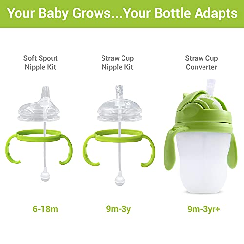 3-in-1 Straw Sippy Cup Conversion Kit for Comotomo Baby Bottle, 5 Ounce and 8 Ounce (Weighted Straw, Green)