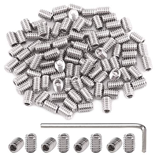 Hilitchi 100Pcs SAE Stainless Hex Allen Head Socket Set Screws Grub Screw Bolts Assortment Kit Internal Hex Drive Cup-Point Screws #8-32 x 1/4