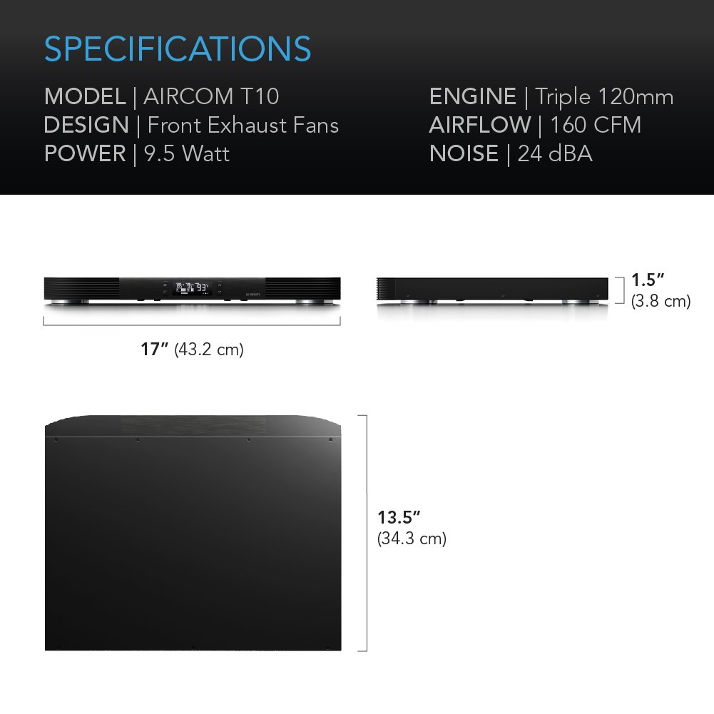 AC Infinity AIRCOM T10, Quiet Cooling Blower Fan System 17" Front-Exhaust, for Receivers, Amps, DVR, AV Cabinet Components, Compatible with Digital Video Recorder
