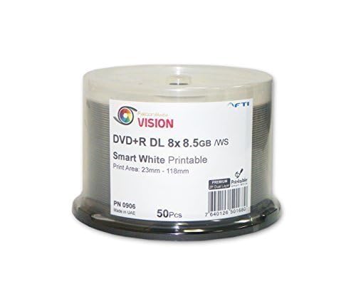 8.5 GB Blank DVD+R DL - DVD+R Falcon Vision Smart 2P White Inkjet Hub Printable 8X 8.5GB 50 Disc Cakebox Dual Layer Blank DVDs