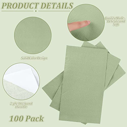 100 Pcs 2 Ply Cocktail Napkin Disposable Soft Napkins for Dinner Wedding Party Birthday Bridal Anniversary Reception, 13 x 16 Inches (Sage Green,100 Pcs)