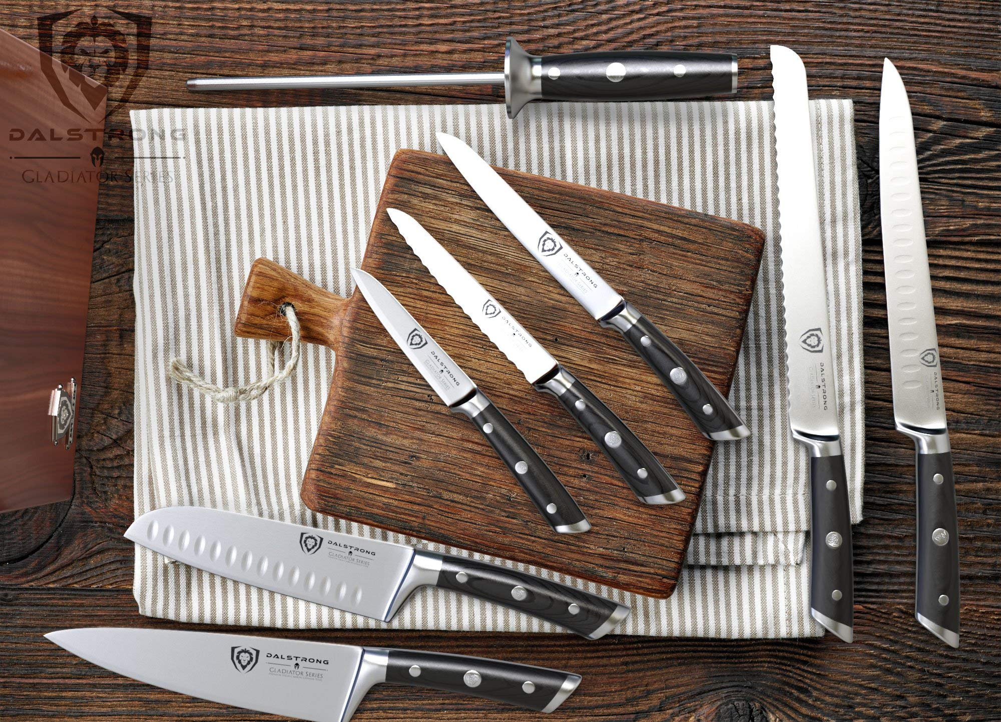 The Gladiator Series Elite 8-Piece Knife Block Set Gift Set Bundled with The Dalstrong Premium, Extra-Large Whetstone Kit - #6000/#1000 Grit with Stand